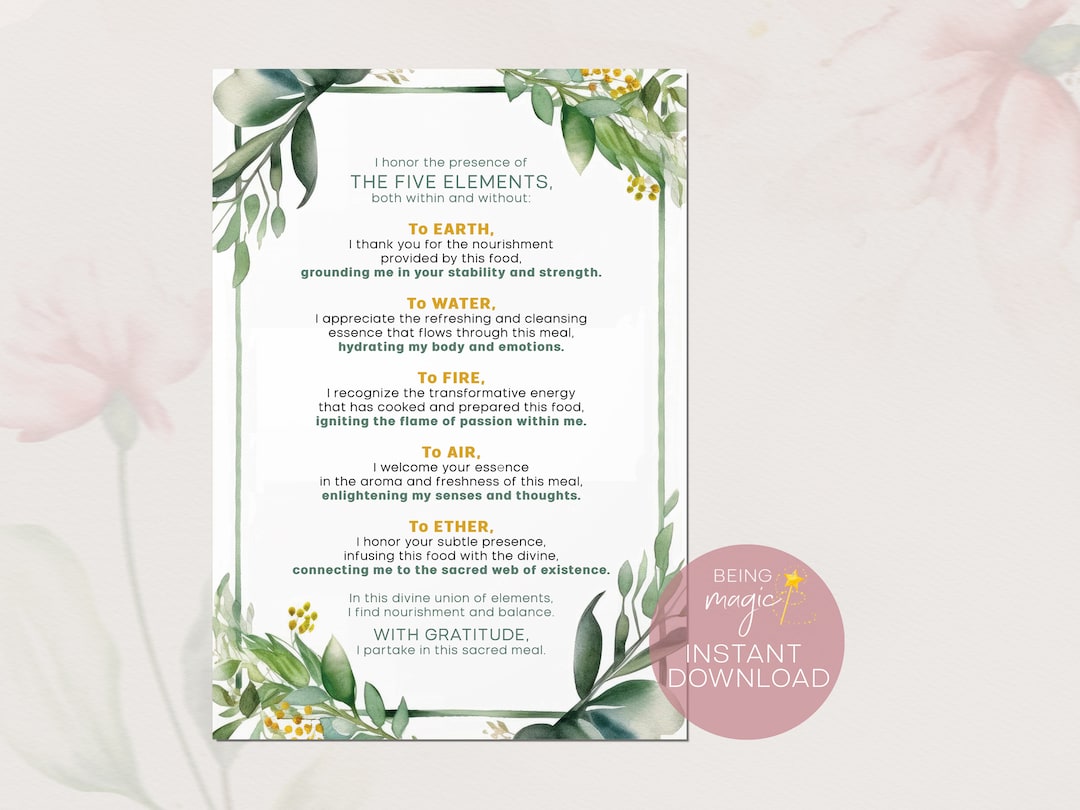 The Five Elements Blessing for Food/meals | Daily Blessing | the 5 ...