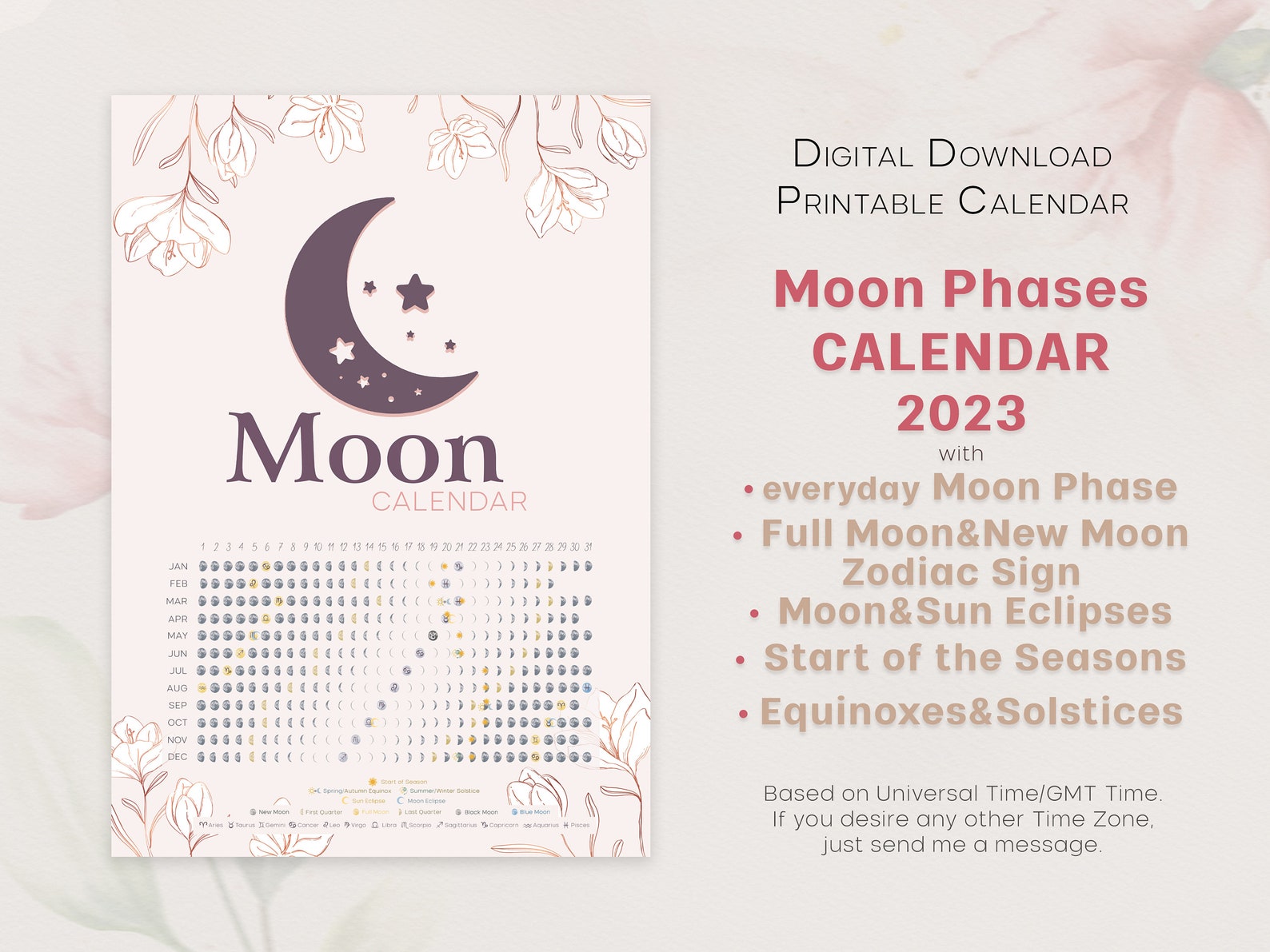 Moon Phases Calendar 2023 Lunar Calendar Moon Calendar - Etsy