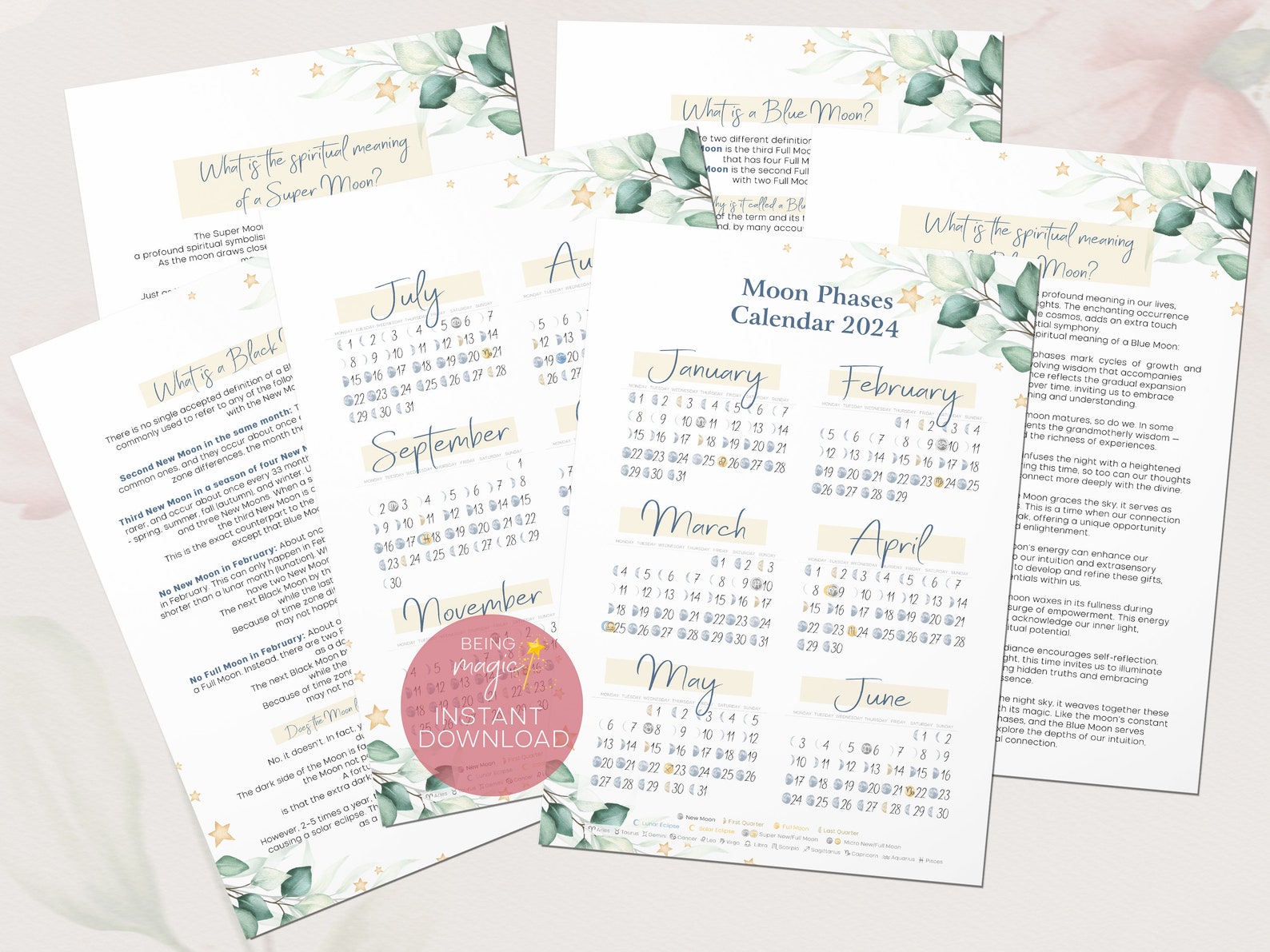 Mondphasen-Kalender 2024 Spezielle Monde-Anleitung Sternzeichen Neu und ...