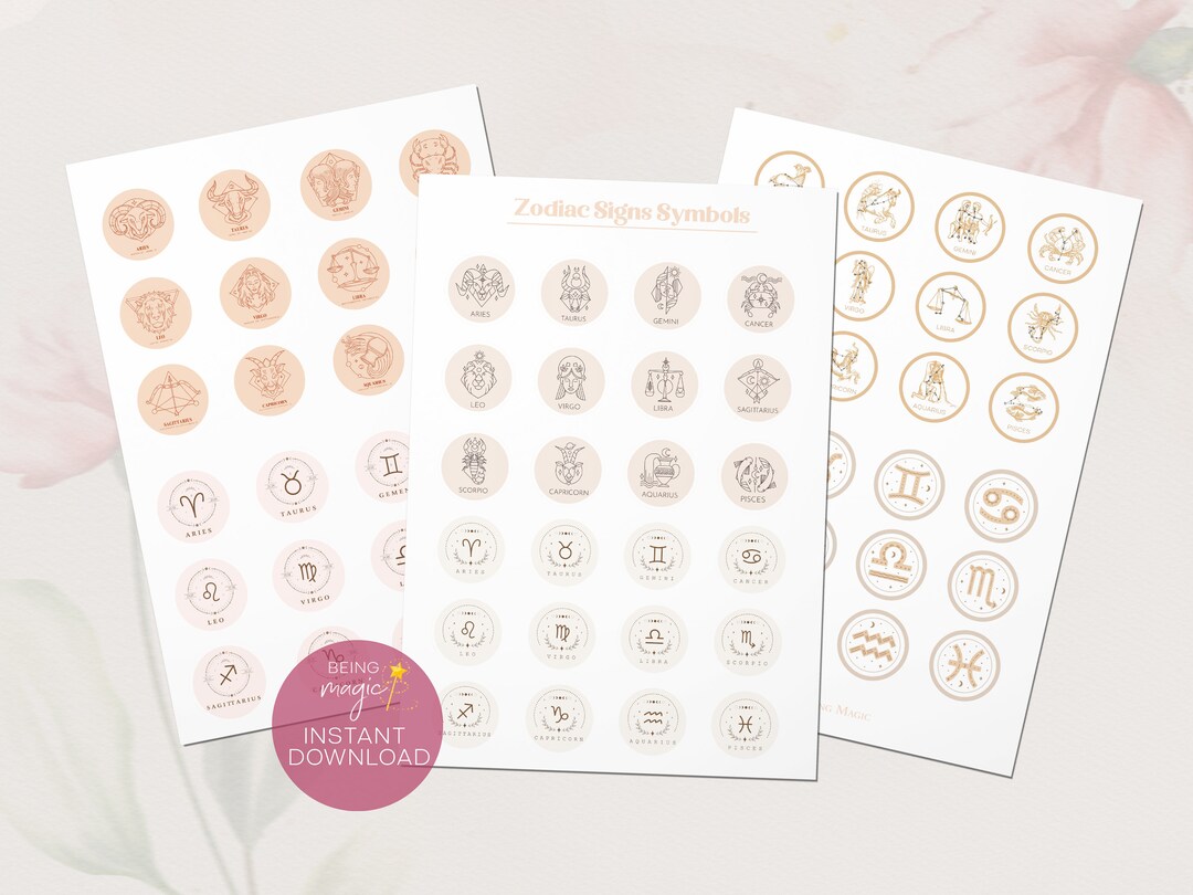 Zodiac Signs Stickers Boho Style | Astrology Stickers | Stickers PNG ...