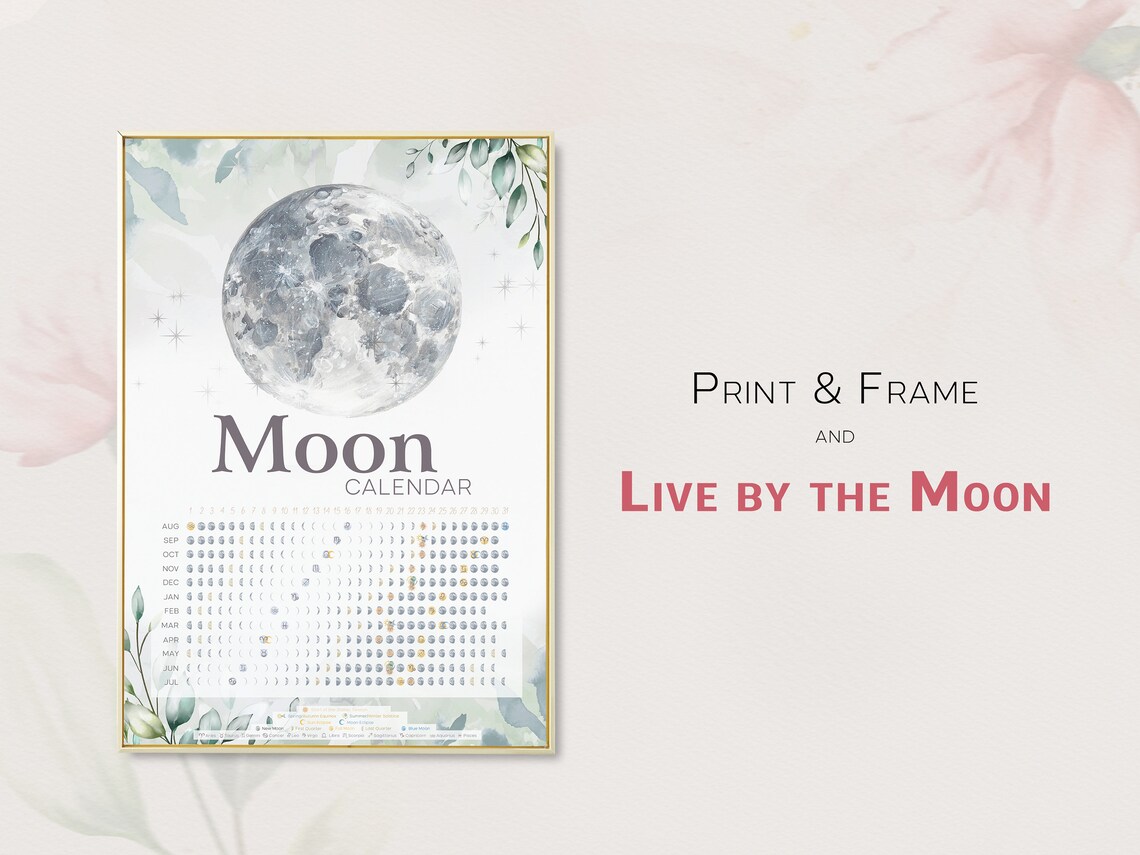 Celestial Harmony Moon Calendar 2024 Lunar Phases, Zodiac Signs ...