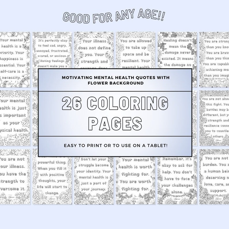 26 Positive Mental Health Quotes | Coloring Book | Digital or Printable ...