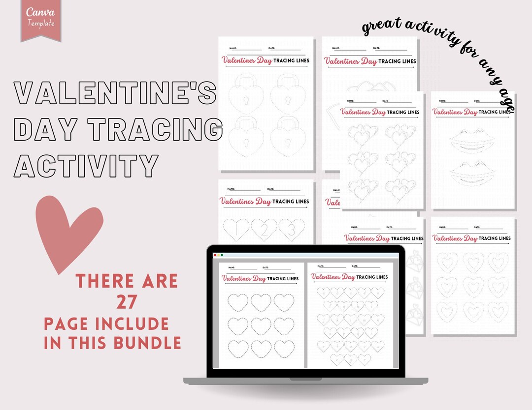 Printable Valentine's Day Tracing Worksheet Bundle | Preschool ...