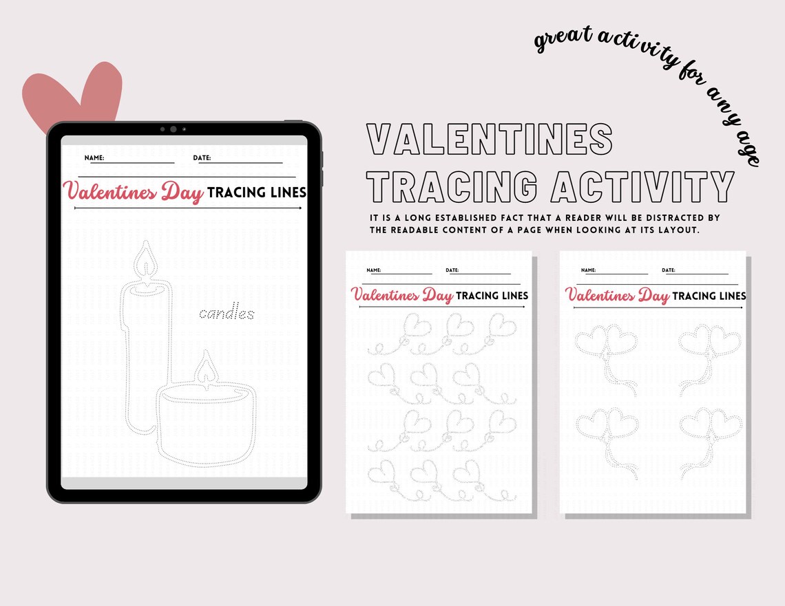 Printable Valentine's Day Tracing Worksheet Bundle | Preschool ...