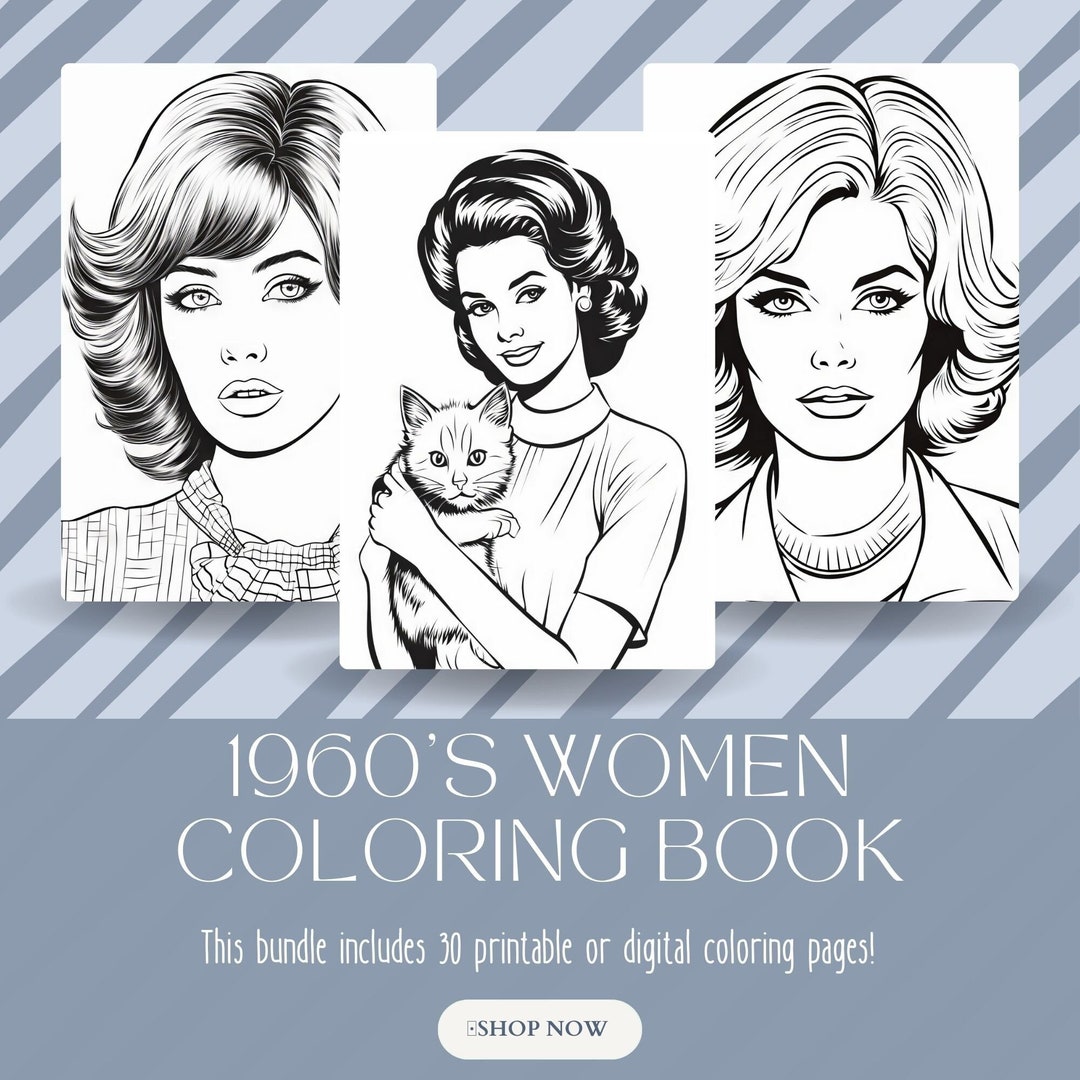 1960's Vintage Women Coloring Book | Printable or Digital | 30 Pages - Etsy