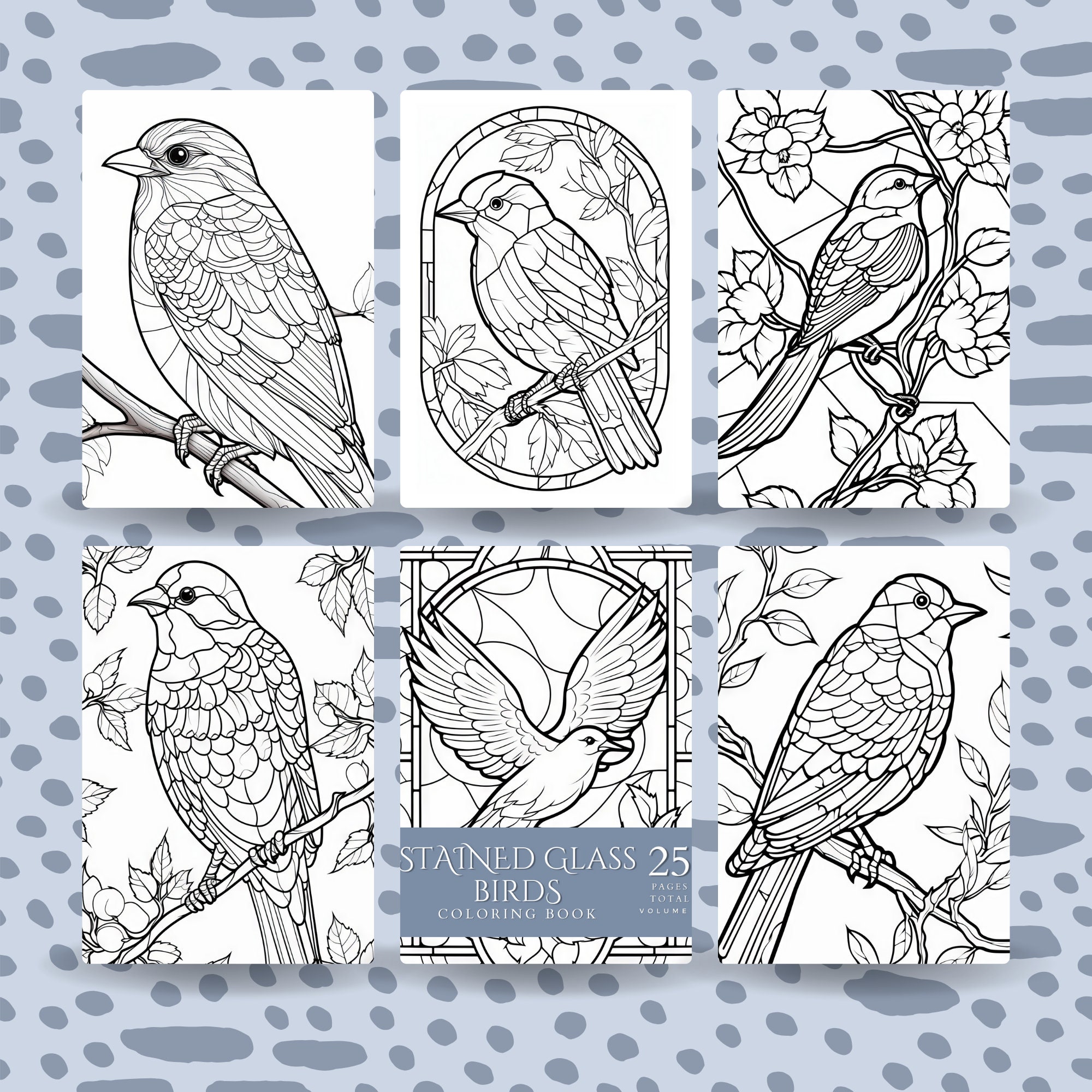 Stained Glass Birds Coloring Book Version 2 Printable or Digital 25 ...