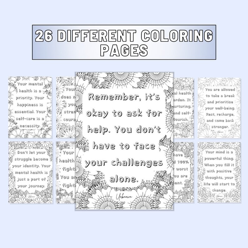 26 Positive Mental Health Quotes | Coloring Book | Digital or Printable ...
