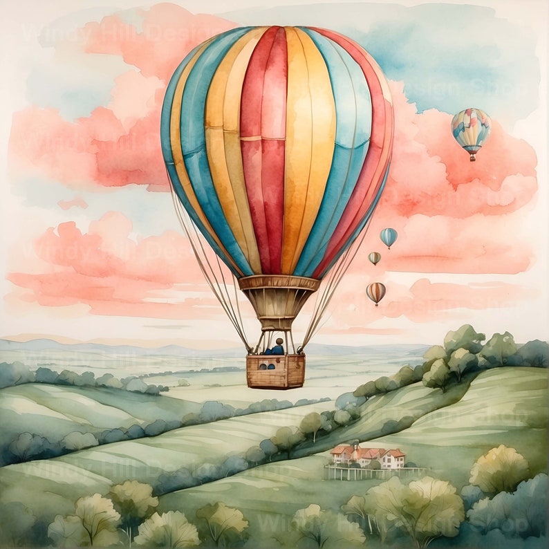 Tranquil Balloons, 10 JPEG Bundle, Digital Scrapbook Junk Journal Paper ...