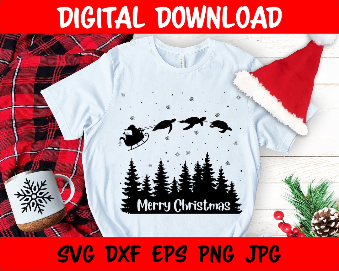 Merry Christmas Turtle SVG, Pulling Santa's Sleigh, Printable Design ...