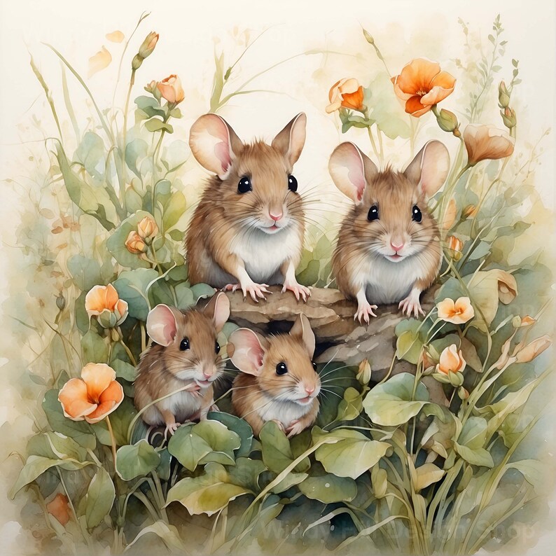 Playful Field Mice, 10 JPEG Bundle, Digital Scrapbook Junk Journal ...