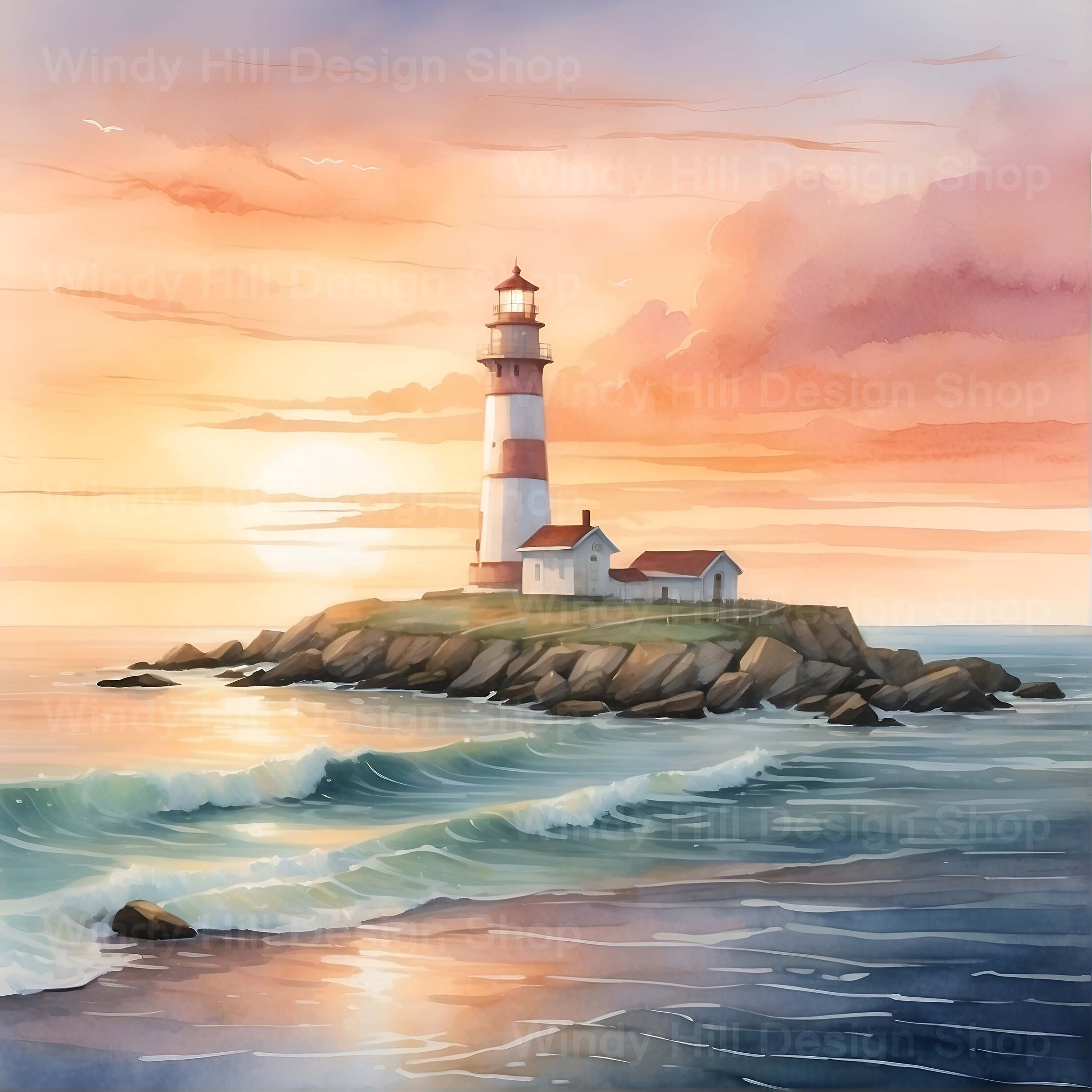 Lighthouses at Sunset, 10 JPEG Bundle, Digital Scrapbook Junk Journal ...