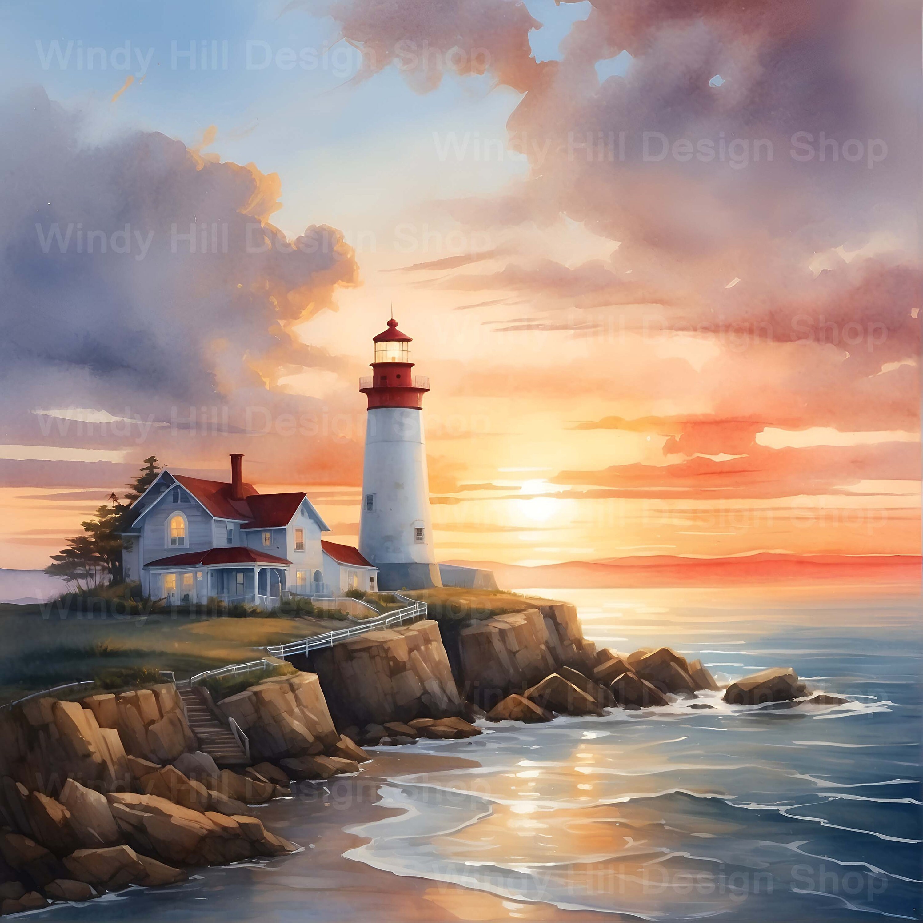 Lighthouses at Sunset, 10 JPEG Bundle, Digital Scrapbook Junk Journal ...