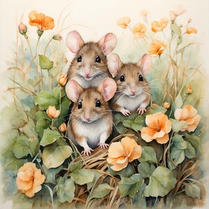 Playful Field Mice, 10 JPEG Bundle, Digital Scrapbook Junk Journal ...