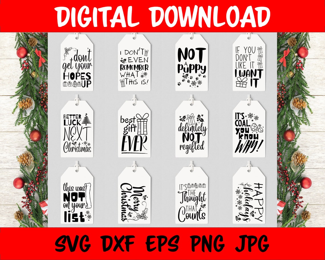 12 Christmas Gift Tag SVG Bundle Printable Funny Holiday - Etsy