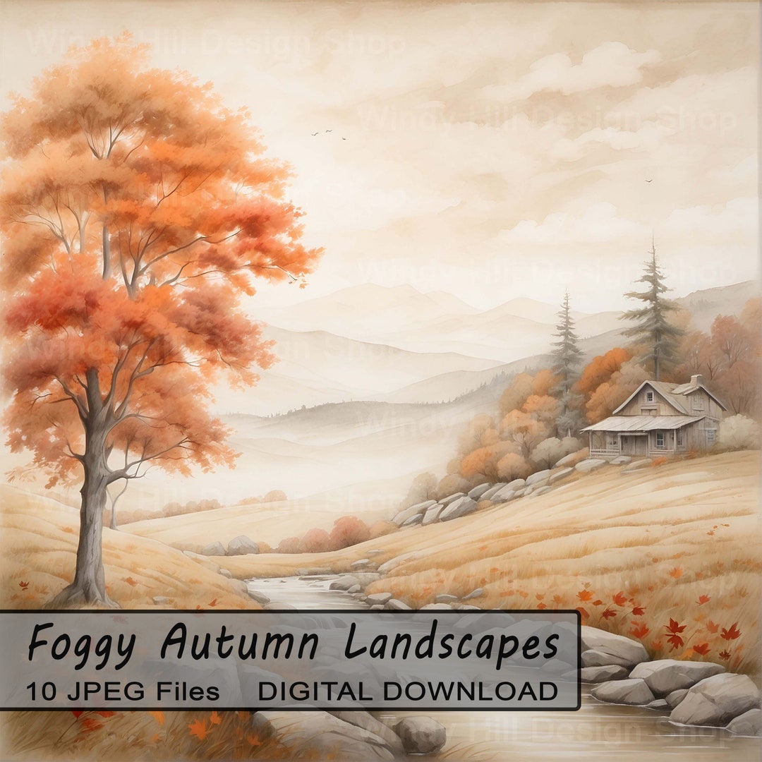 Foggy Autumn Scenery, 10 JPEG Bundle, Digital Scrapbook Paper ...
