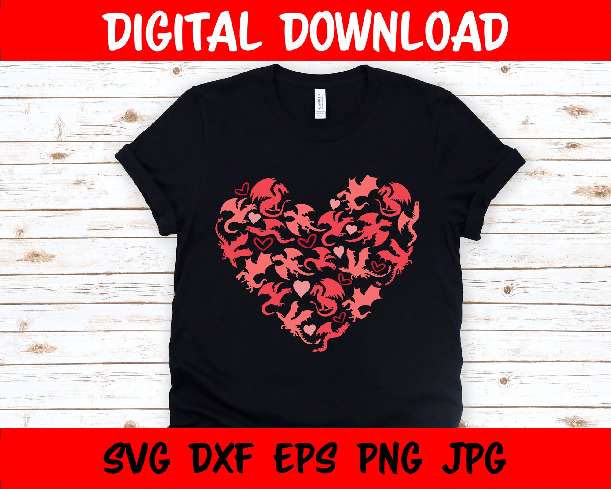 Dragon Valentine Heart SVG, Printable Design for Kids Girls Boys ...