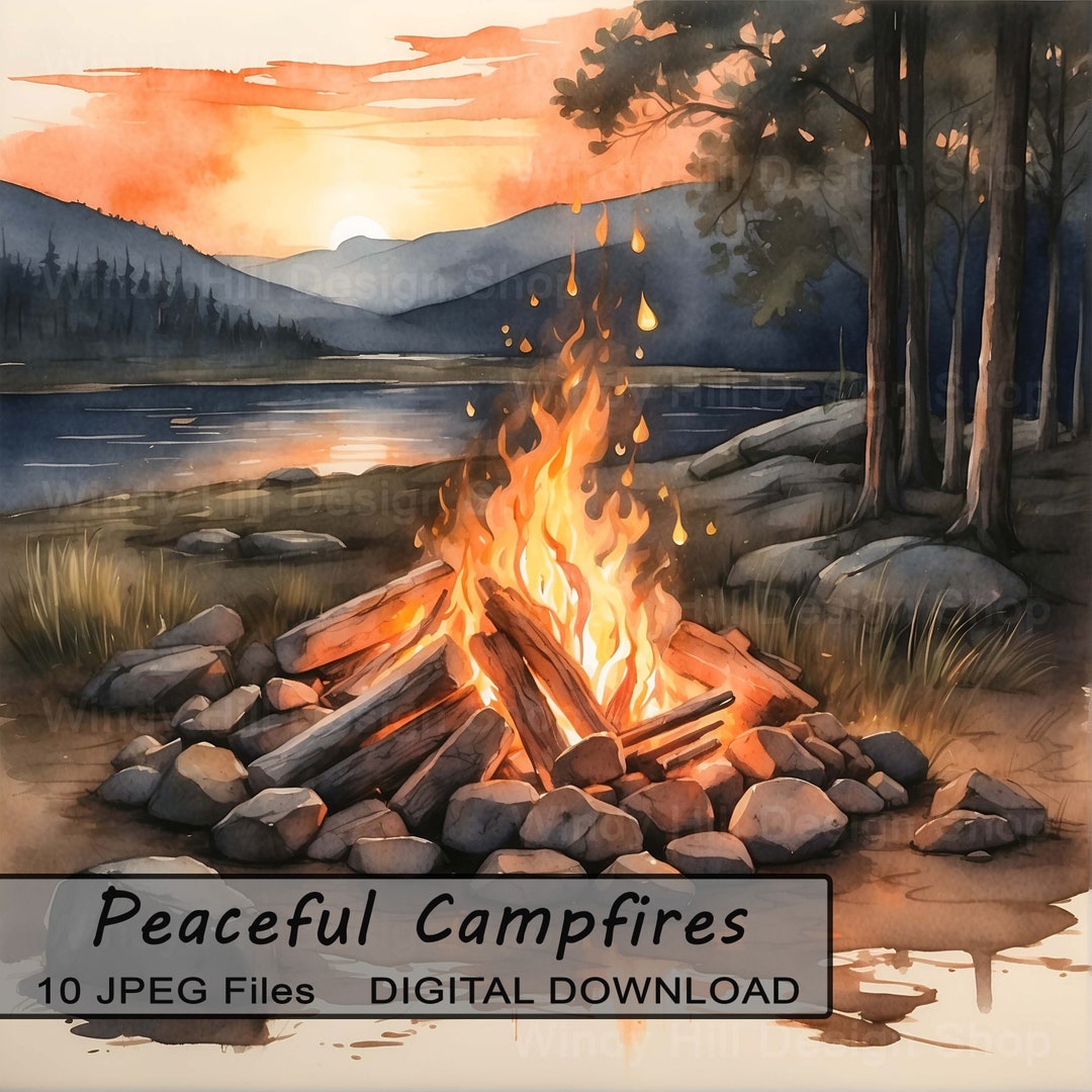 Peaceful Campfire, 10 JPEG Bundle, Digital Scrapbook Junk Journal Paper ...
