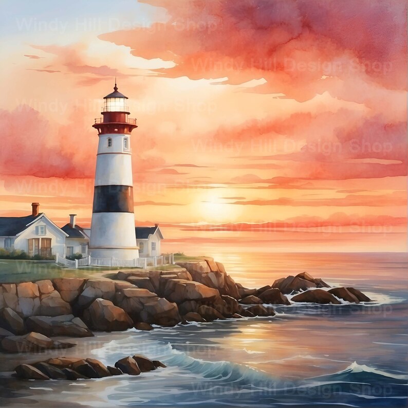 Lighthouses at Sunset, 10 JPEG Bundle, Digital Scrapbook Junk Journal ...