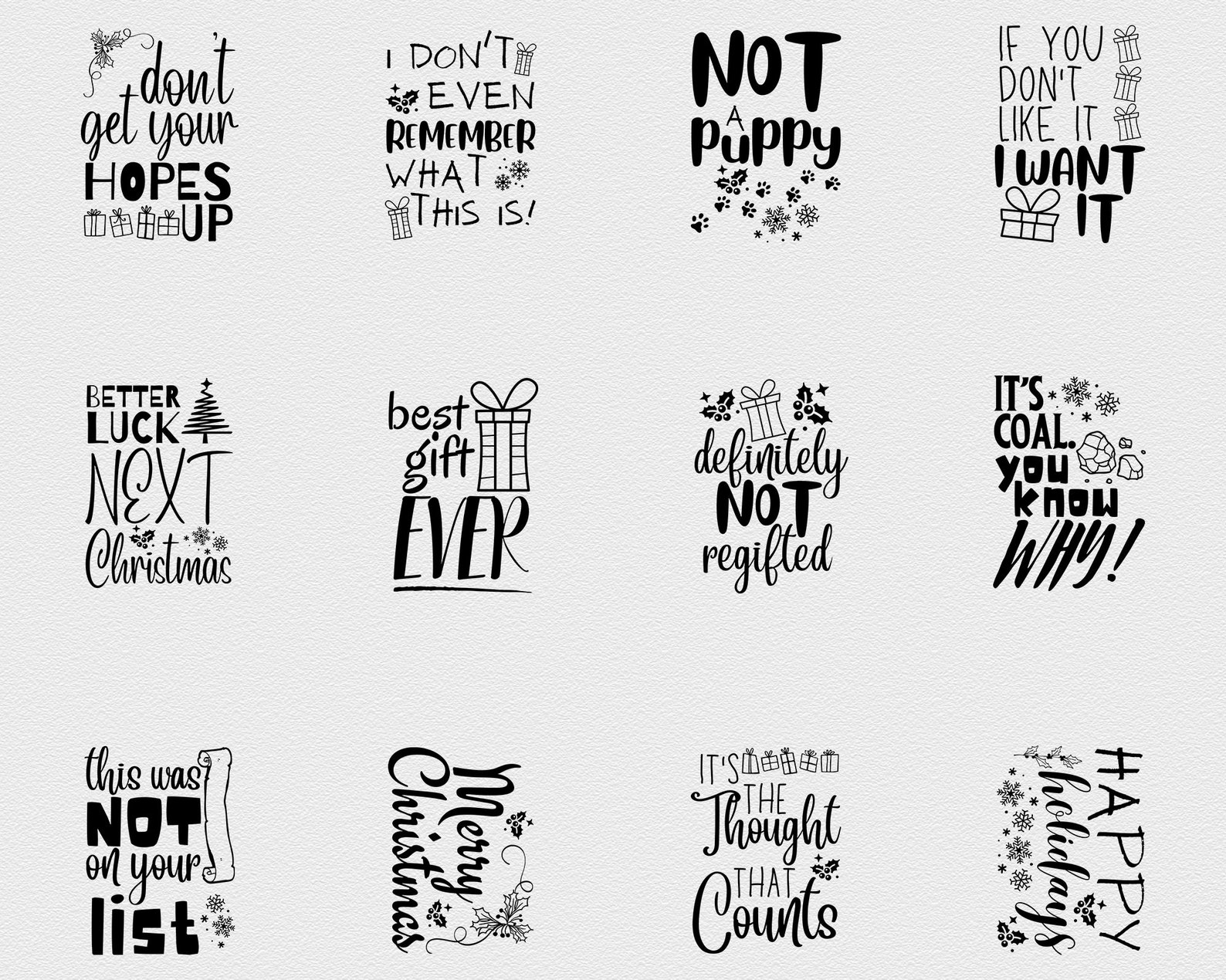 12 Christmas Gift Tag SVG Bundle, Printable Funny Holiday Quotes Labels ...