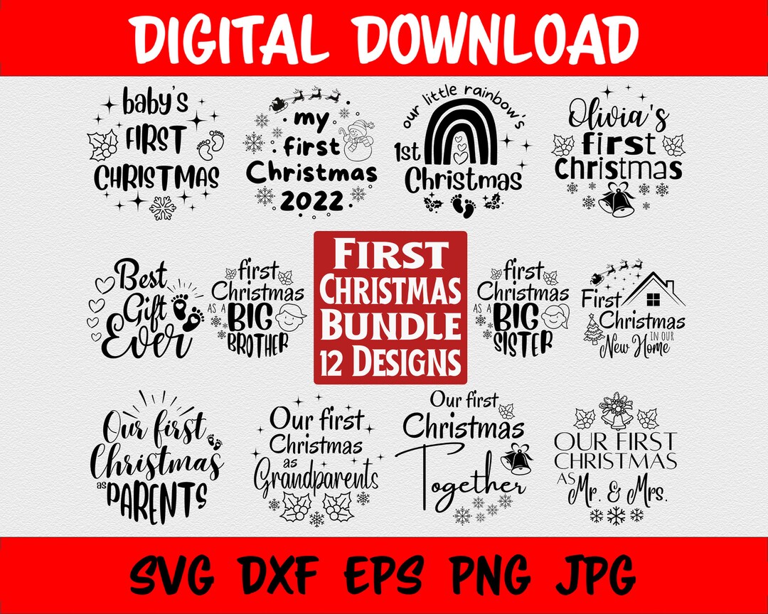 12 First Christmas SVG Bundle, Printable Round Designs for Ornaments ...