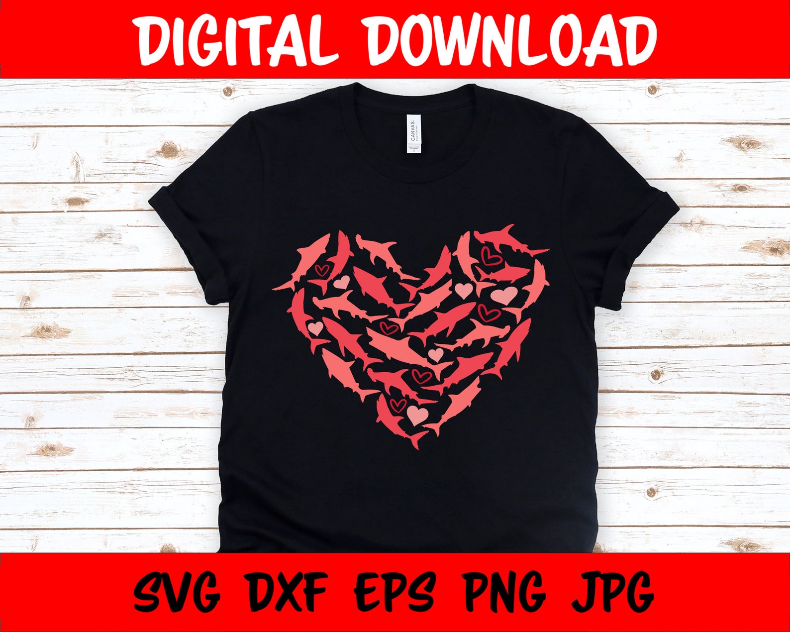 Shark Valentine Heart SVG, Printable Design for Kids Girls Boys, Ocean ...