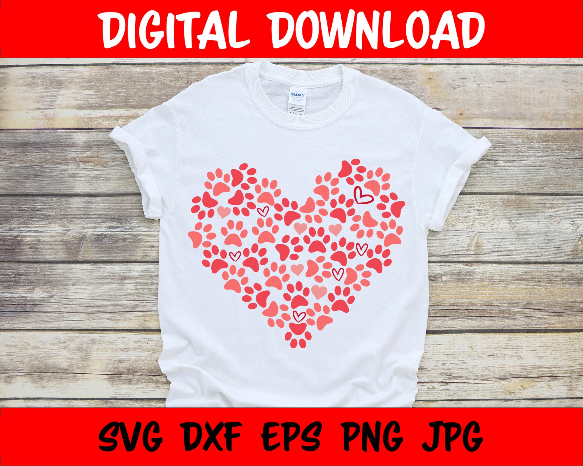 Paw Print Valentine Heart SVG, Printable Design for Kids Girls Boys ...