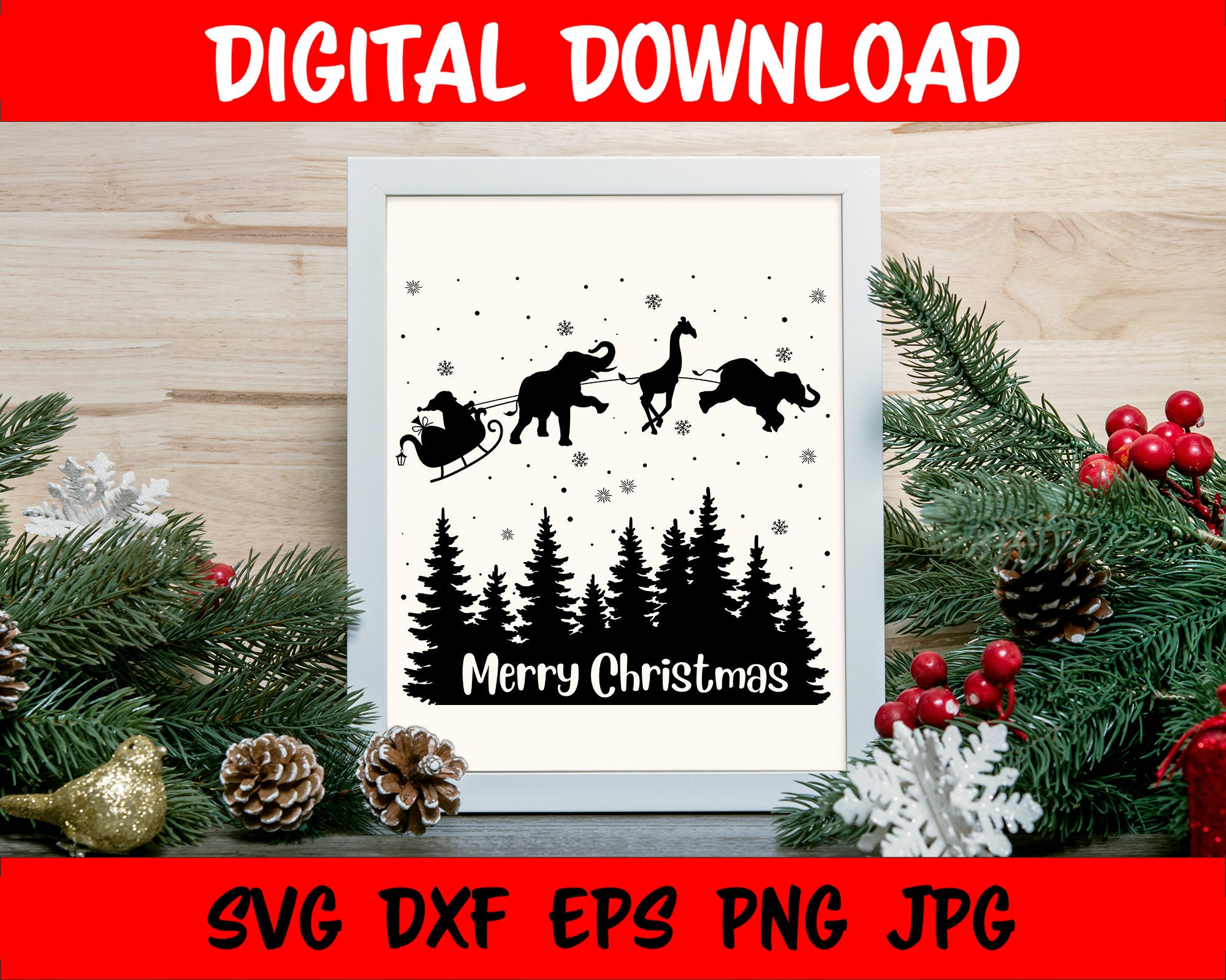 Merry Christmas Elephant SVG Pulling Santa's Sleigh - Etsy