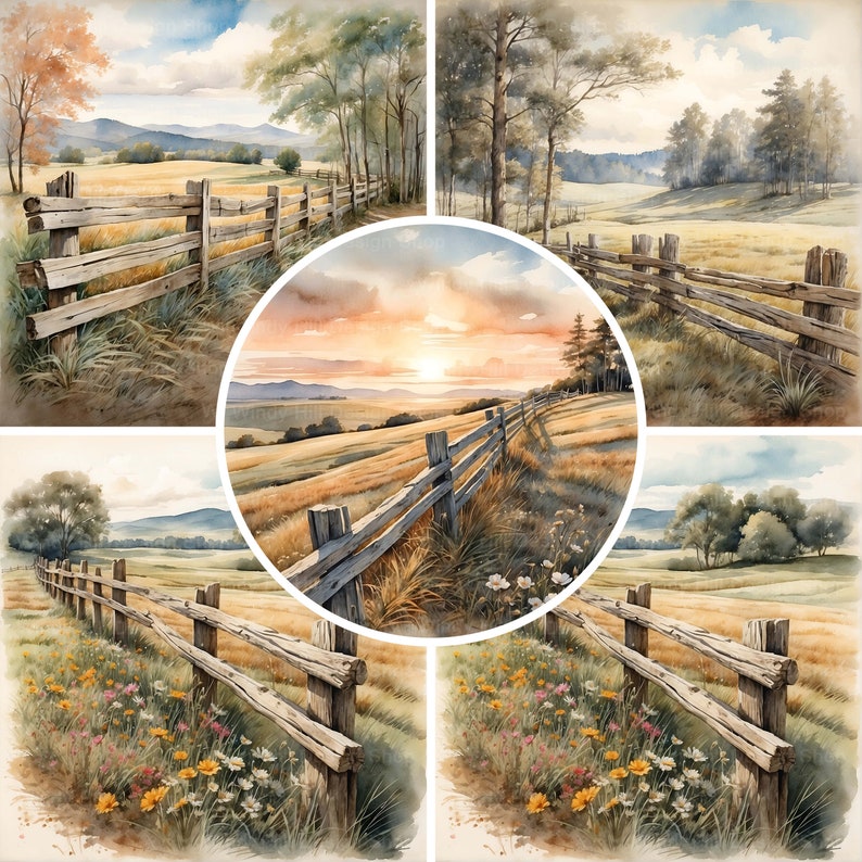 Rustic Fences, 10 JPEG Bundle, Digital Scrapbook Junk Journal Paper ...