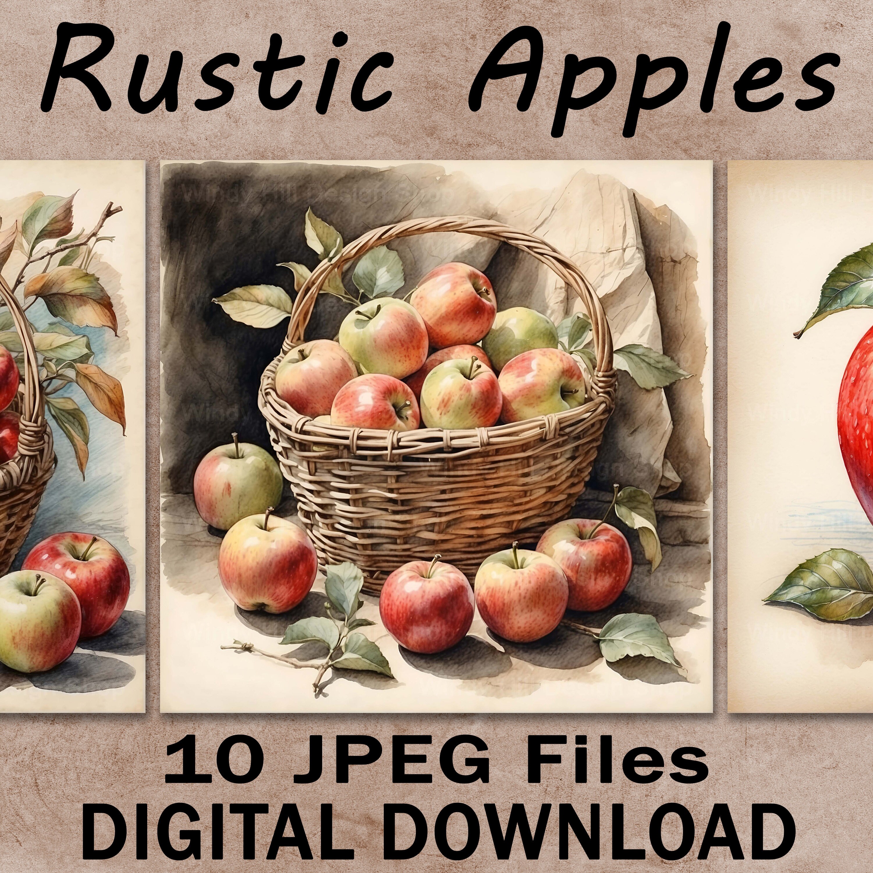 Rustic Apples, 10 JPEG Bundle, Digital Scrapbook Junk Journal Paper ...