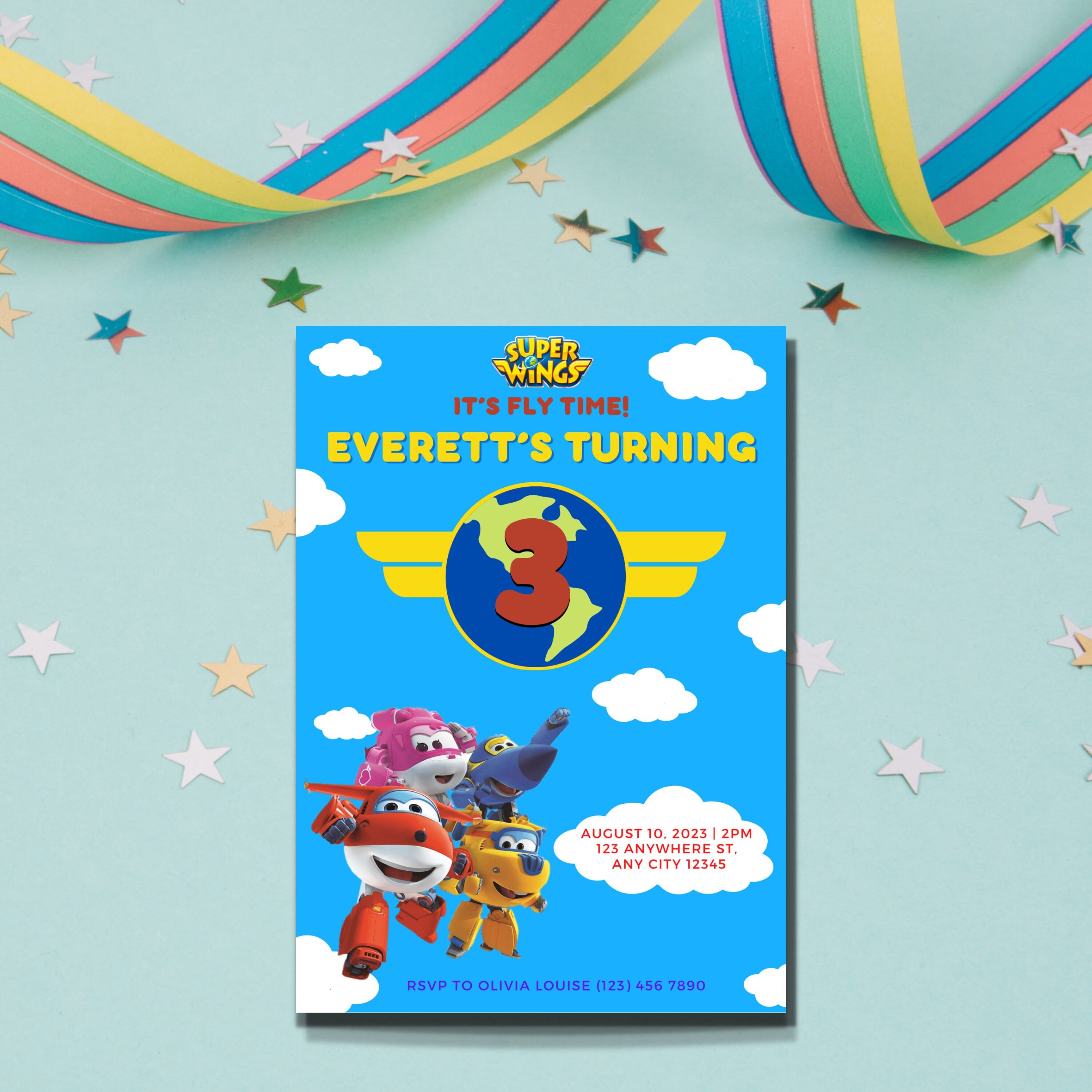 Super Wings Theme Birthday Invitations, Super Wings Party, Printable ...