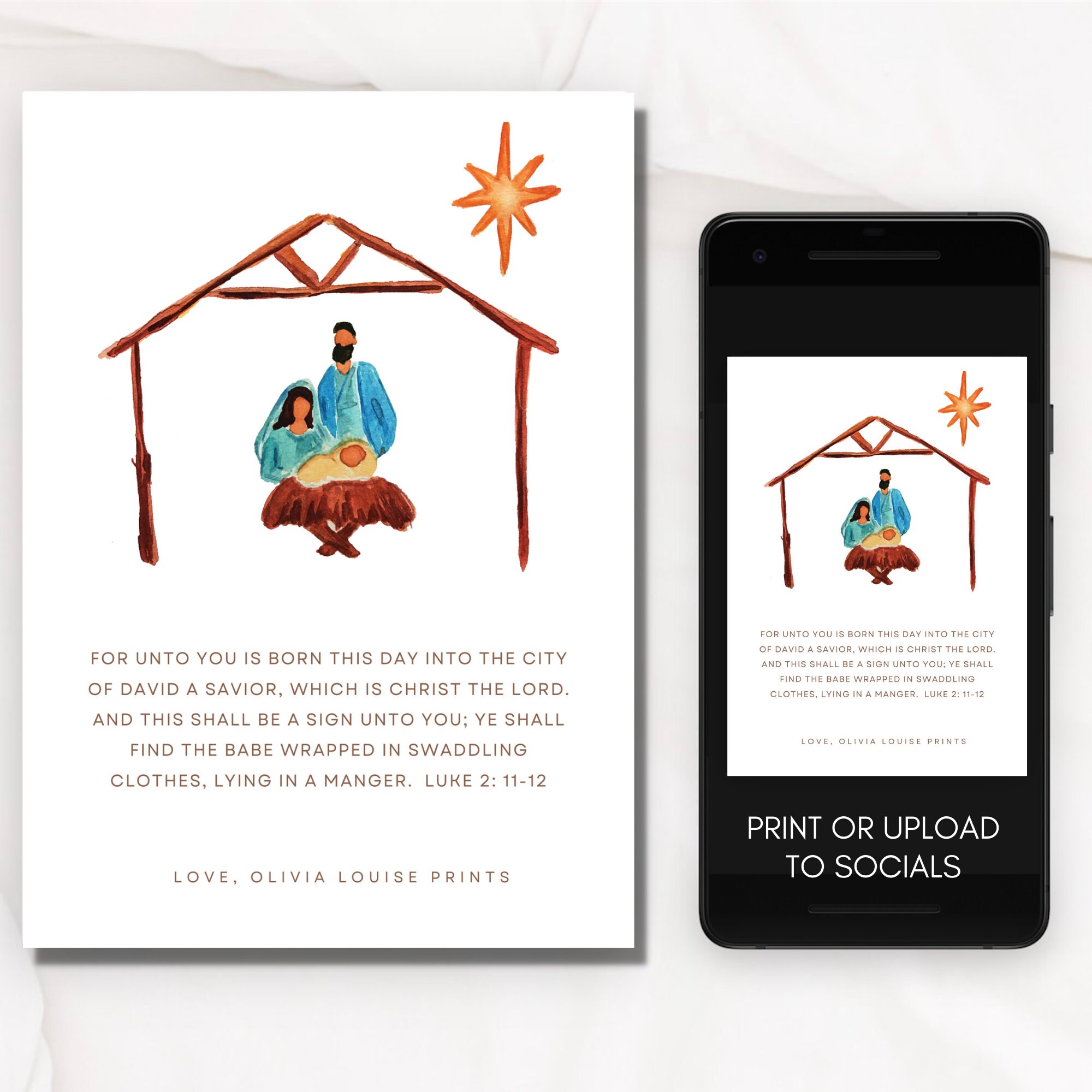 Christian Christmas Card Template, Religious New Years Card, Nativity ...