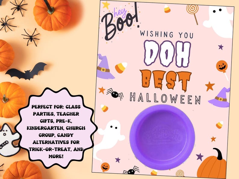 Halloween Play-dough Gift Tag for Kids, Non Candy Halloween Classroom ...