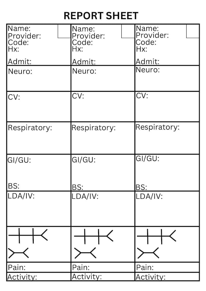 3 Patient Report Sheet - Etsy
