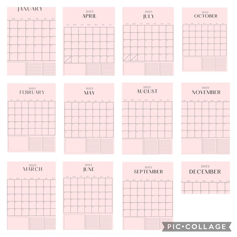 2023 Pink Monthly Calendar - Etsy