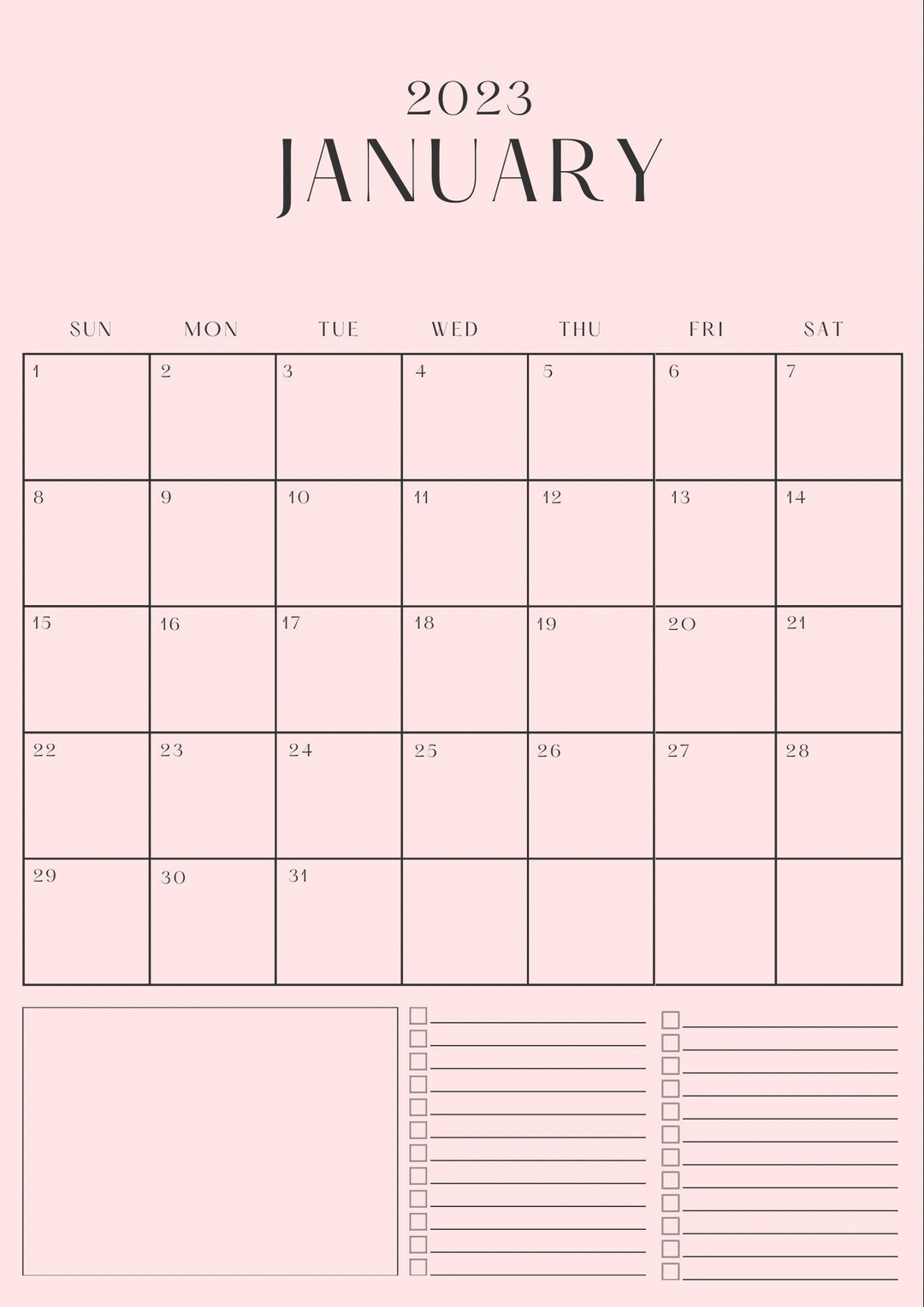 2023 Pink Monthly Calendar - Etsy