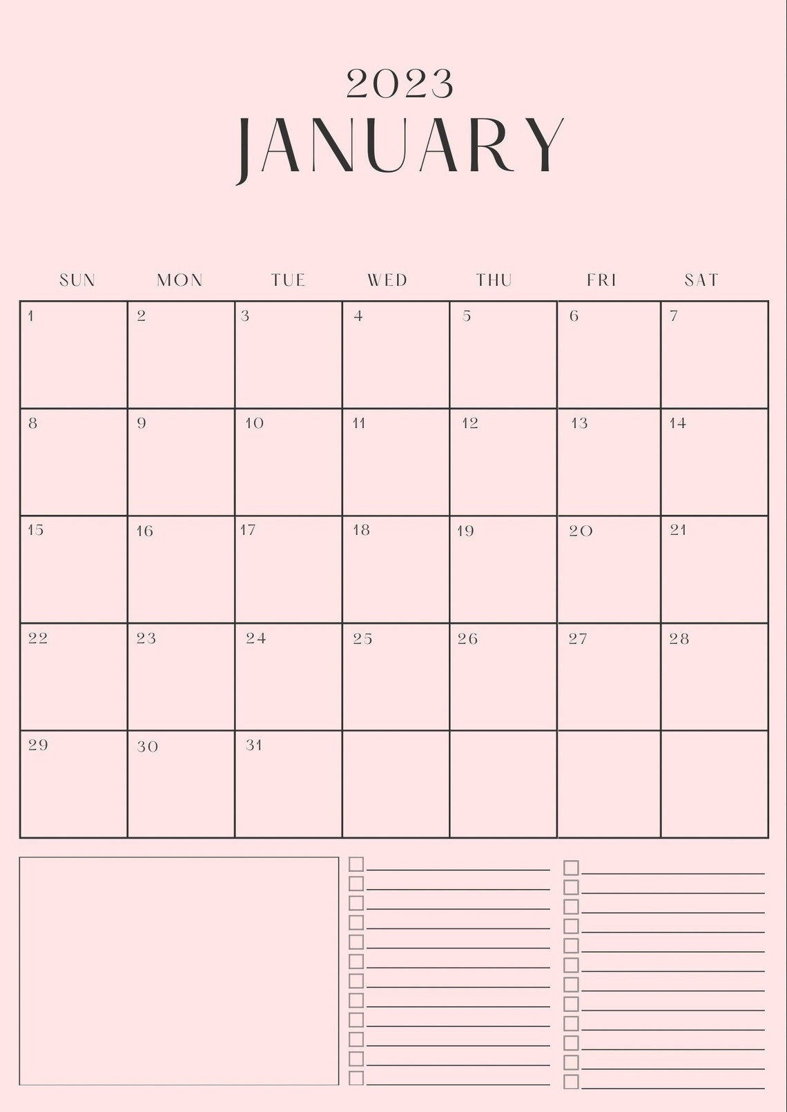 2023 Pink Monthly Calendar - Etsy