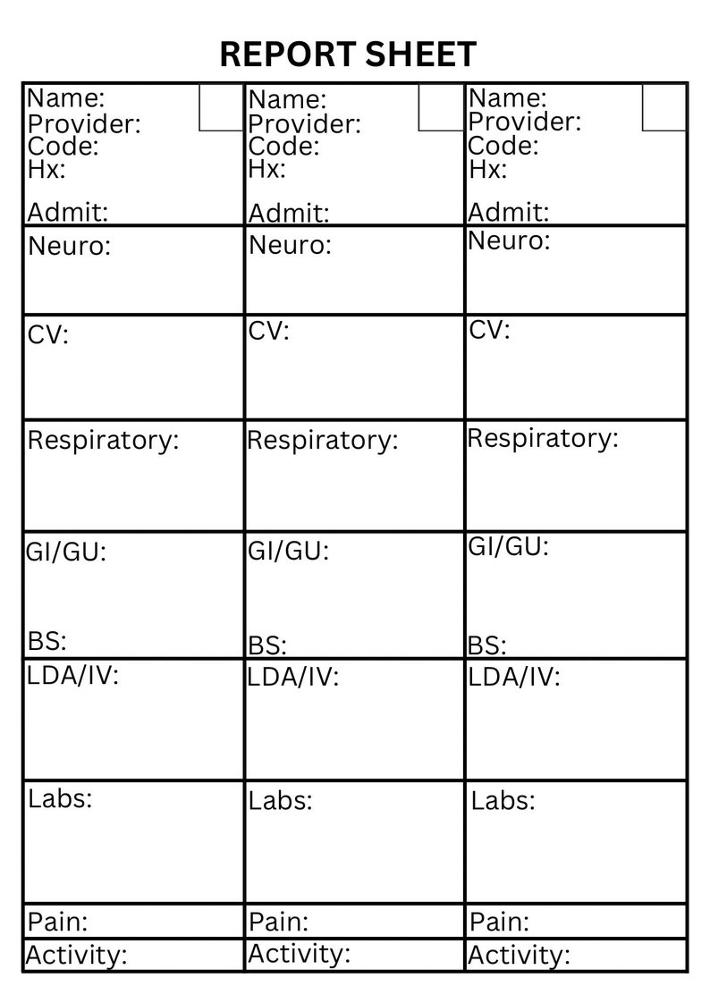 3 Patient Report Sheet - Etsy