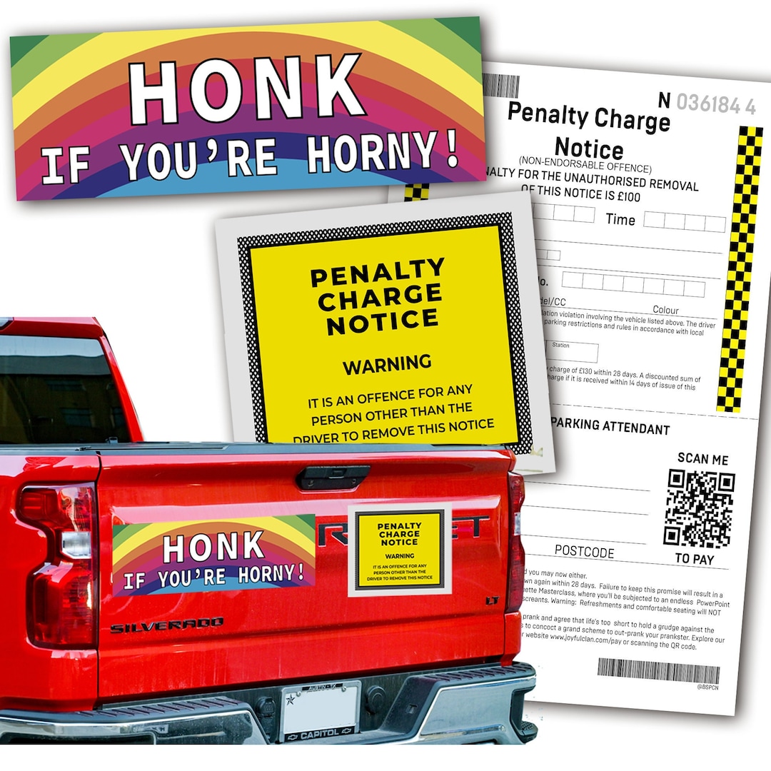 Honk If You're Horny! Magnetic Bumper Sticker Bundle Prank - Includes ...