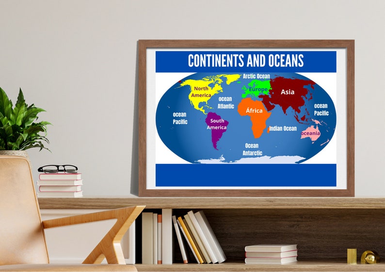 Continents and Oceans Educational Illustration,educational Wall Art ...