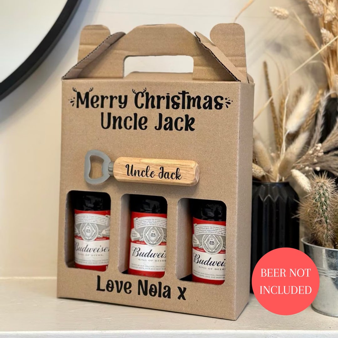 Personalised Christmas Beer Bottle Display Carrier, Bottle Opener, Beer ...