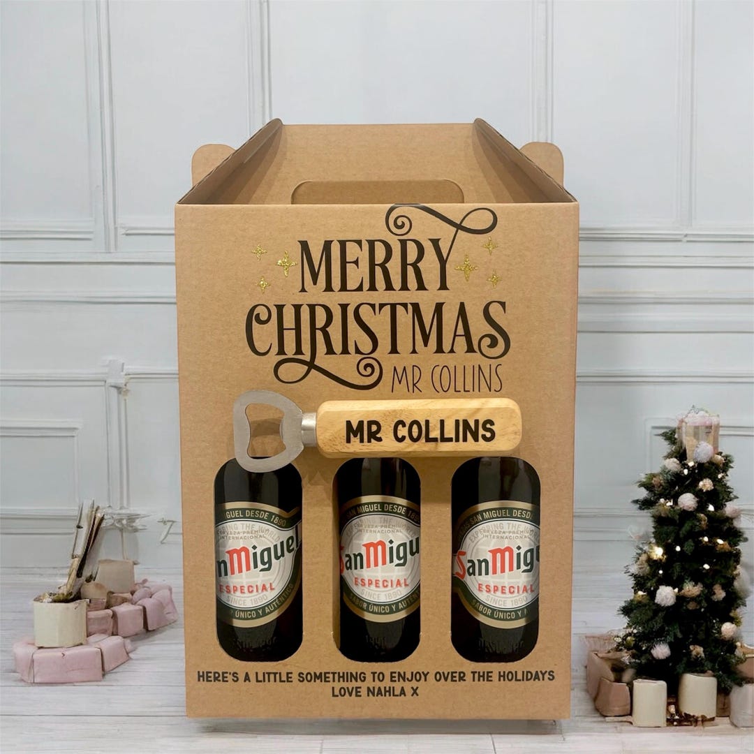 Personalised Christmas Beer Bottle Display Carrier, Bottle Opener ...