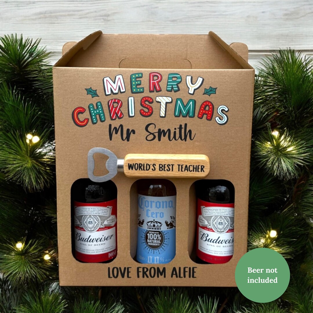 Personalised Teacher Gift - Beer Bottle Display Carrier and Bottle ...