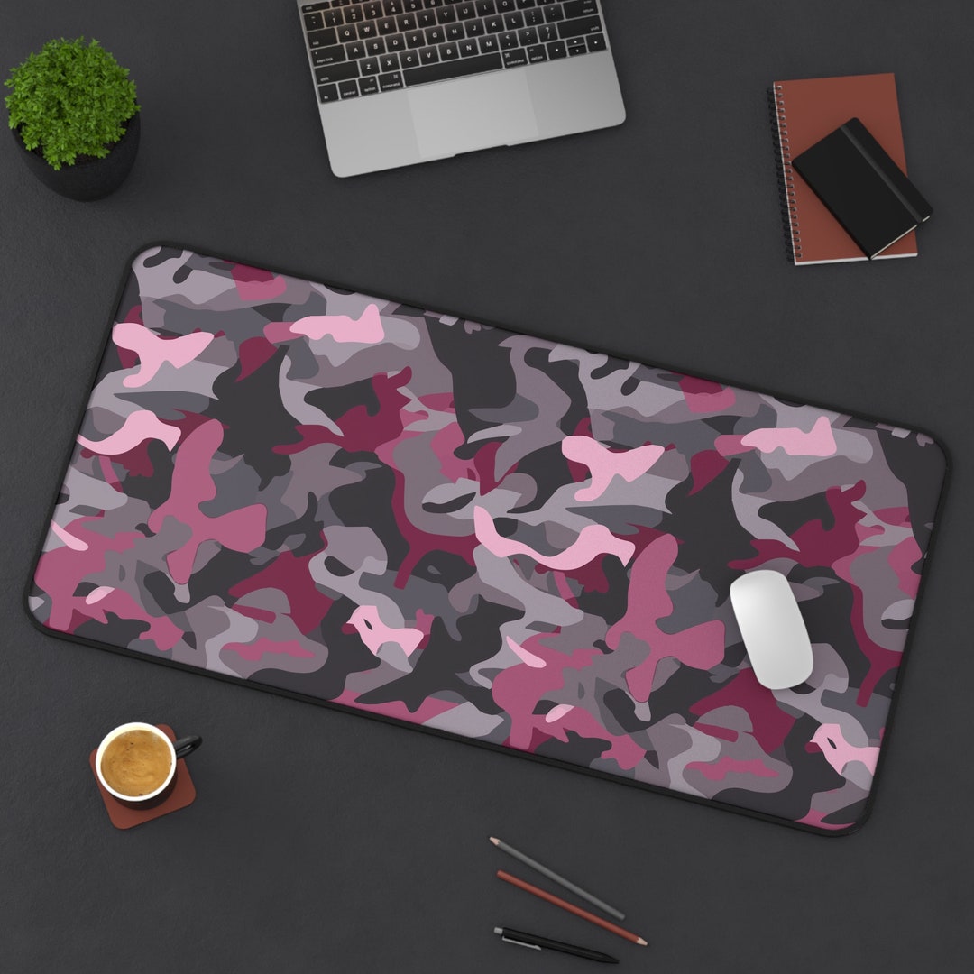 Pink Camo Desk Mat, Grey Camouflage Mousepad, Extra Large, Military Style Pad, Gaming Desk Mat ...
