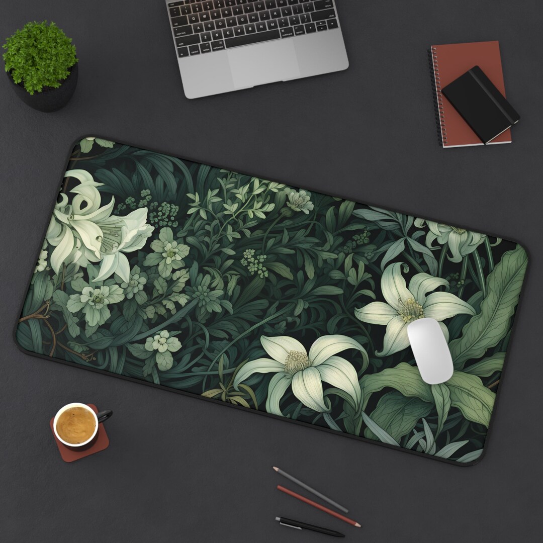 Sage Green Botanical Desk Mat - Art Nouveau Floral and Plant Motifs ...