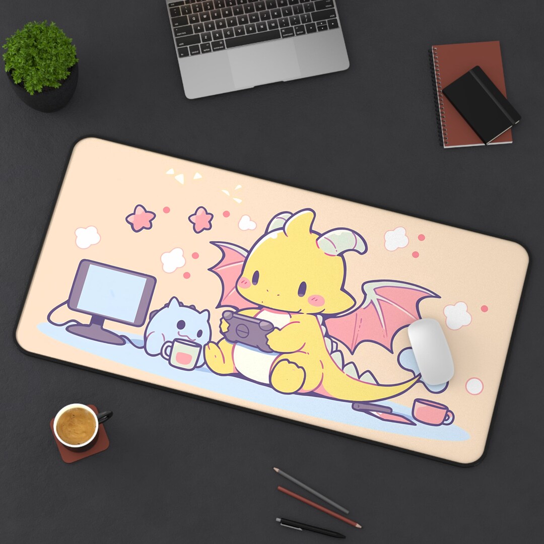 Kawaii Dragon Desk Mat, Cute Gaming Large Mat, Anime Cozy Deskmat ...