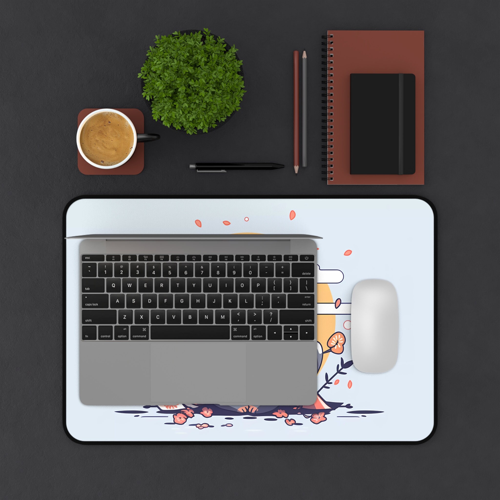 Kawaii Samurai Cat Desk Mat, Cute Gaming Anime Mat, Large Cozy Deskmat ...