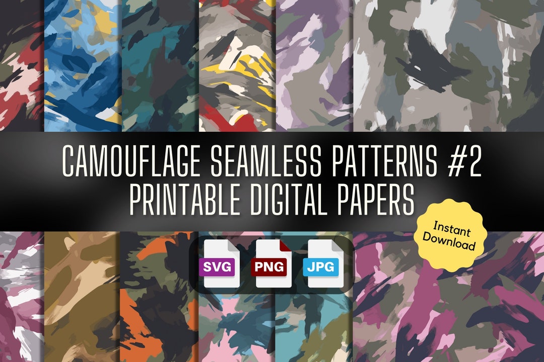 12 Camouflage Seamless Pattern SVG PNG JPG Volume 2 / Digital Printable ...