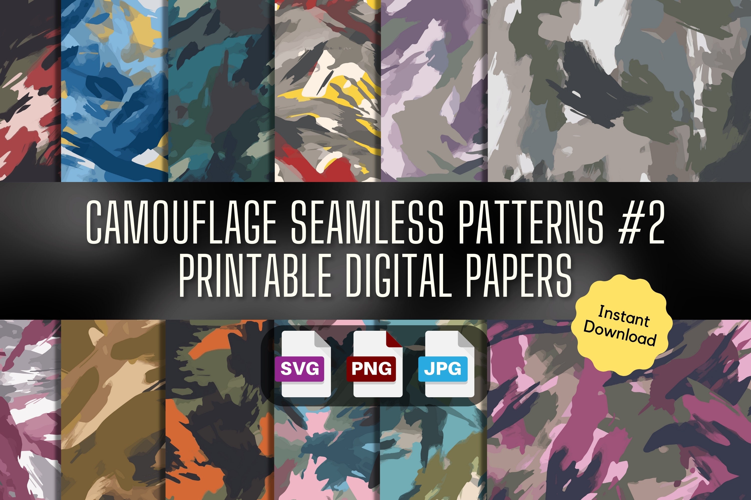 12 Camouflage Seamless Pattern SVG PNG JPG Volume 2 / Digital Printable ...
