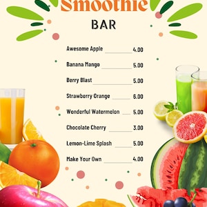 Smoothie Menu Pretend Play Printable - Etsy
