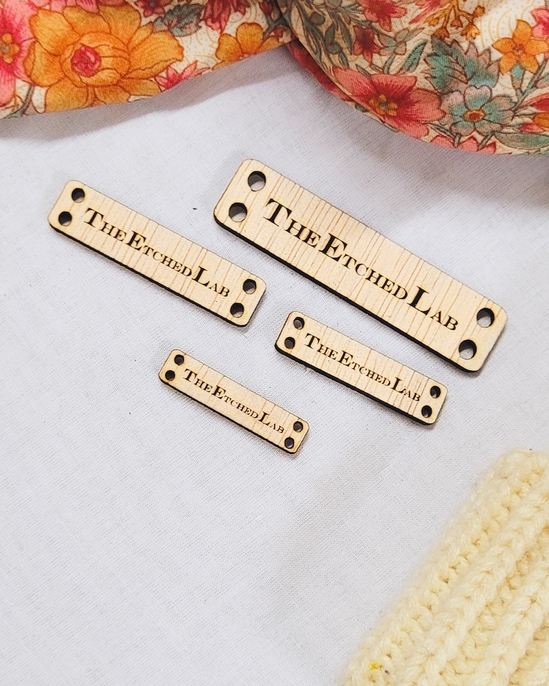 Custom Wooden Tags Laser Cut Engraved Personalized Logo, Timber Sew in ...